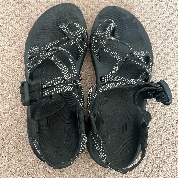 Chaco | Shoes | Chacos Black And White Sandals With Toe Strap | Poshmark
